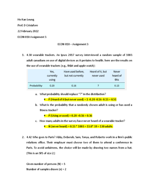 Assignment 2 (ECON 010) - Ho Kan Leung Prof. D Christafore 01 February ...