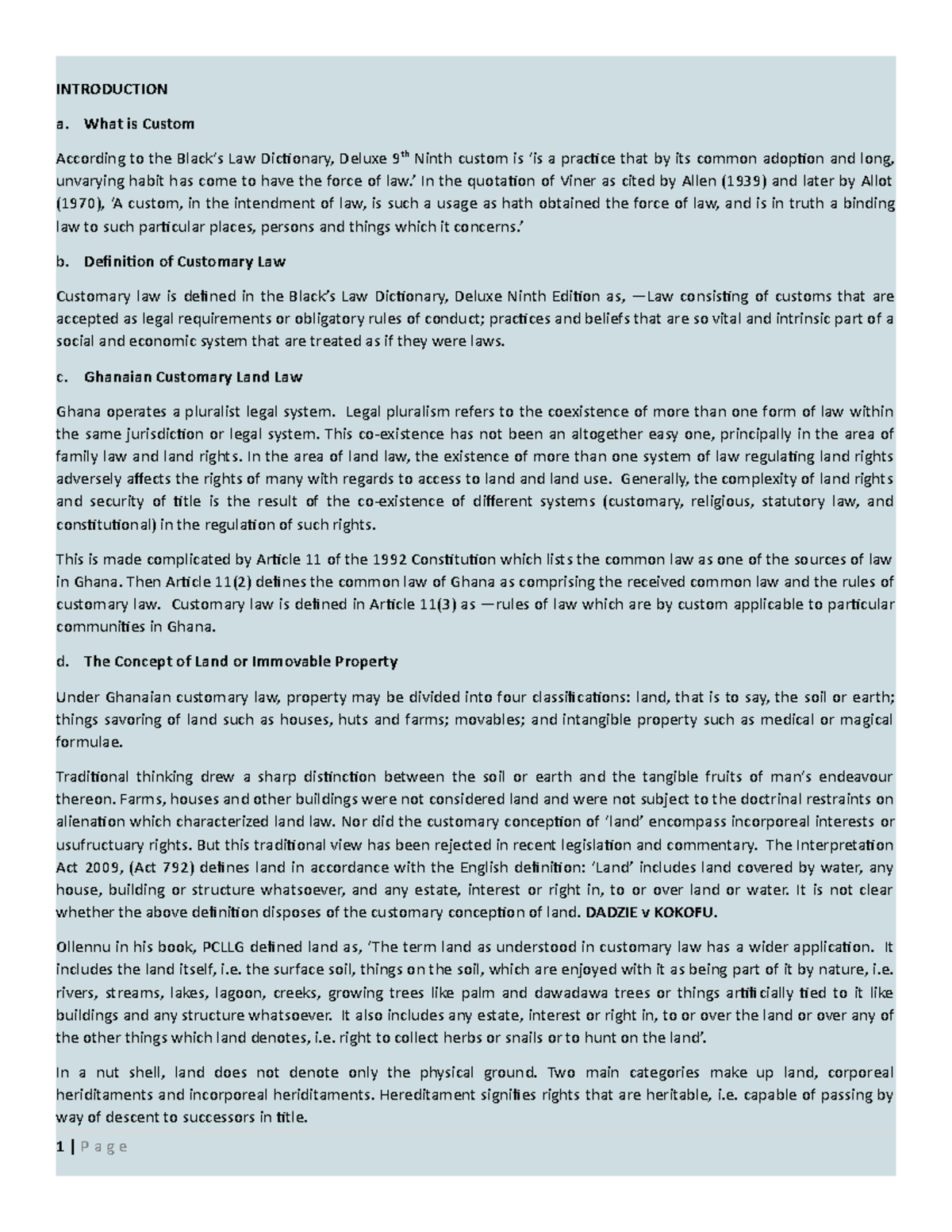 Land law - BRIEF NOTES ON LAND LAW LECTURES, CASES AND STATUTORY ...