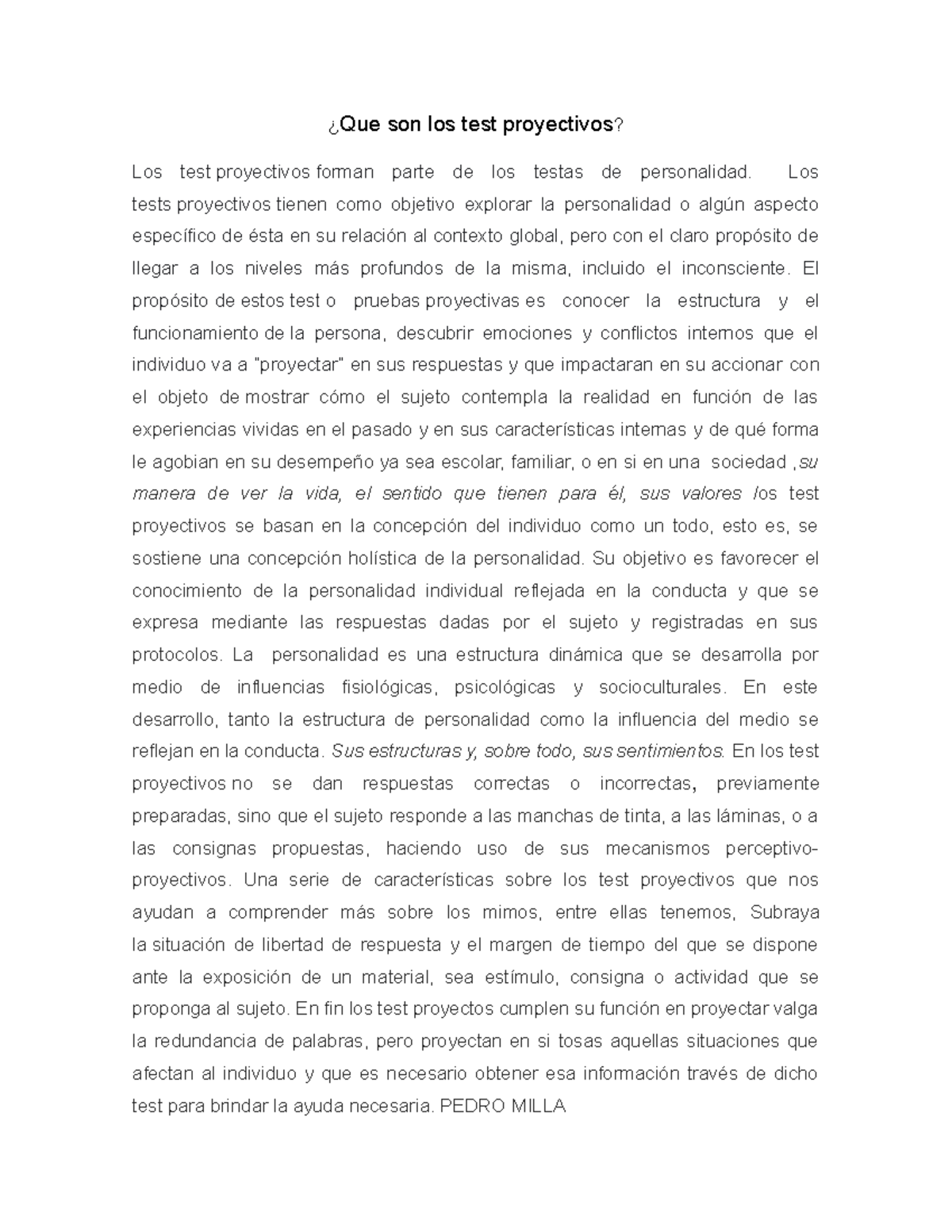 Ensayo TEST Proyectivo - ¿Que son los test proyectivos? Los test ...