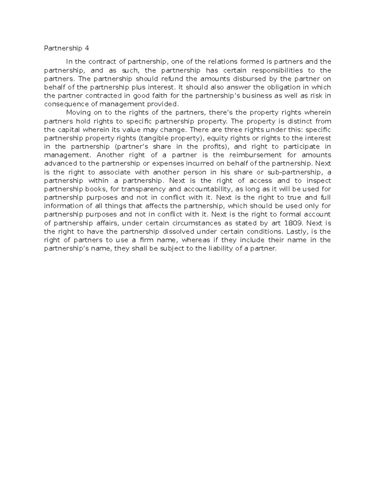 Partnership 4 - hhhhhhh - Partnership 4 In the contract of partnership ...