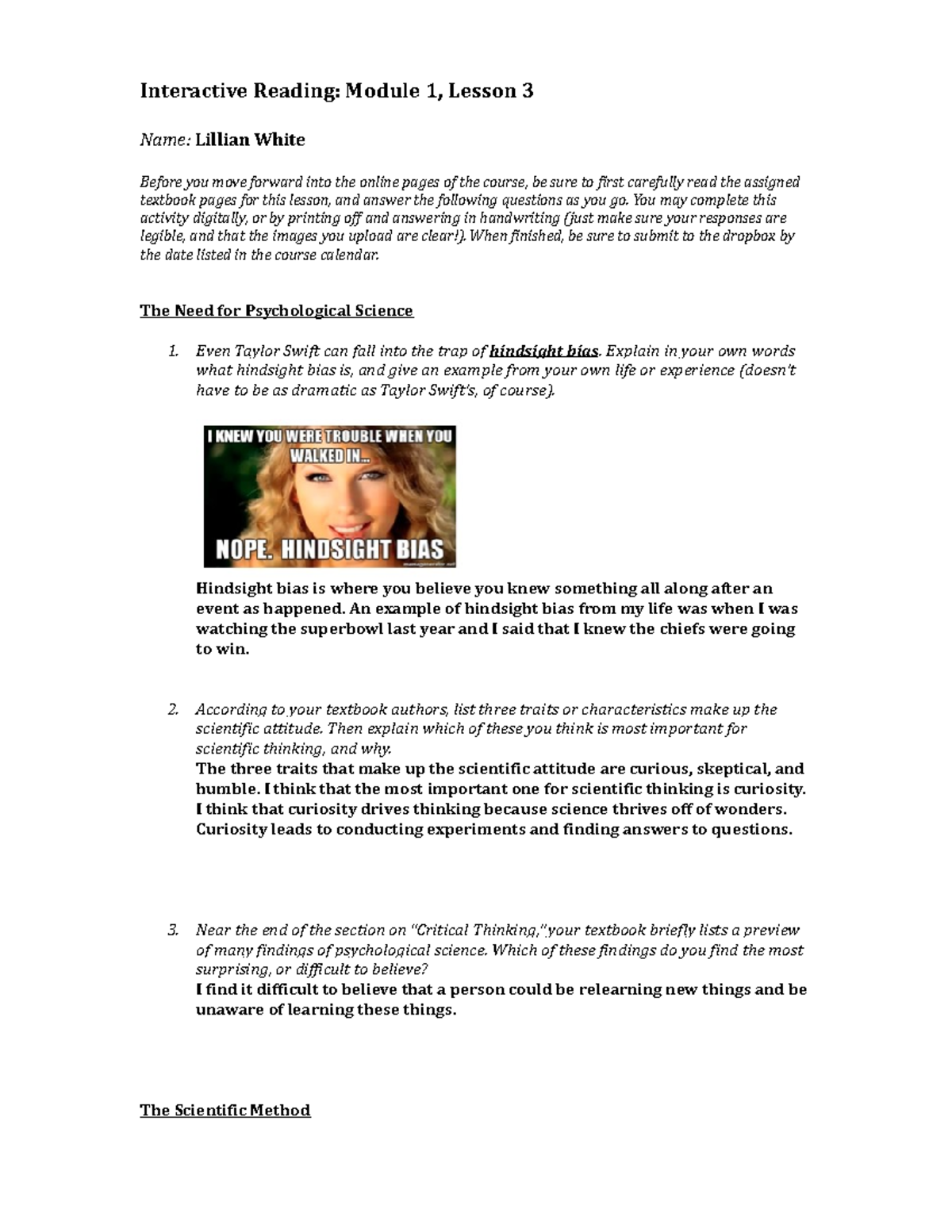 Interactive Reading 1 3 - Interactive Reading: Module 1, Lesson 3 Name ...