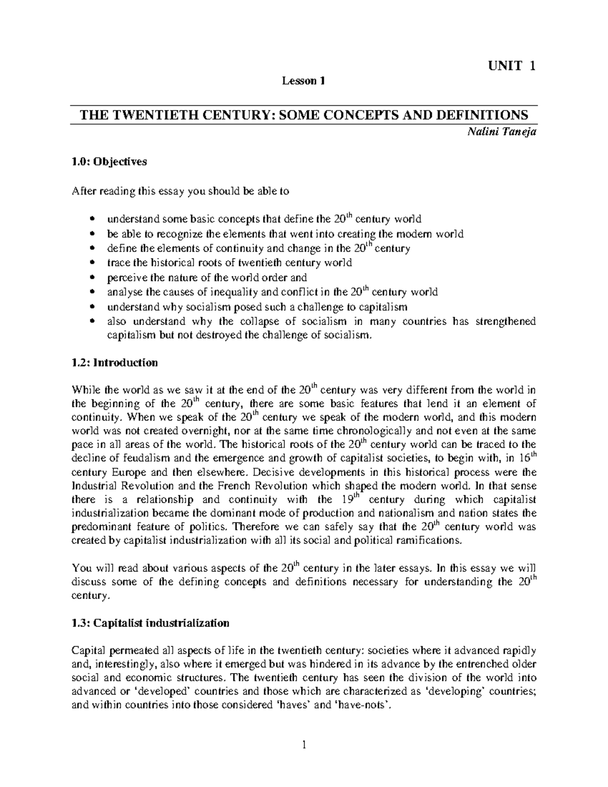 Issues in 20 cent - world hisory study - UNIT 1 Lesson 1 THE TWENTIETH ...