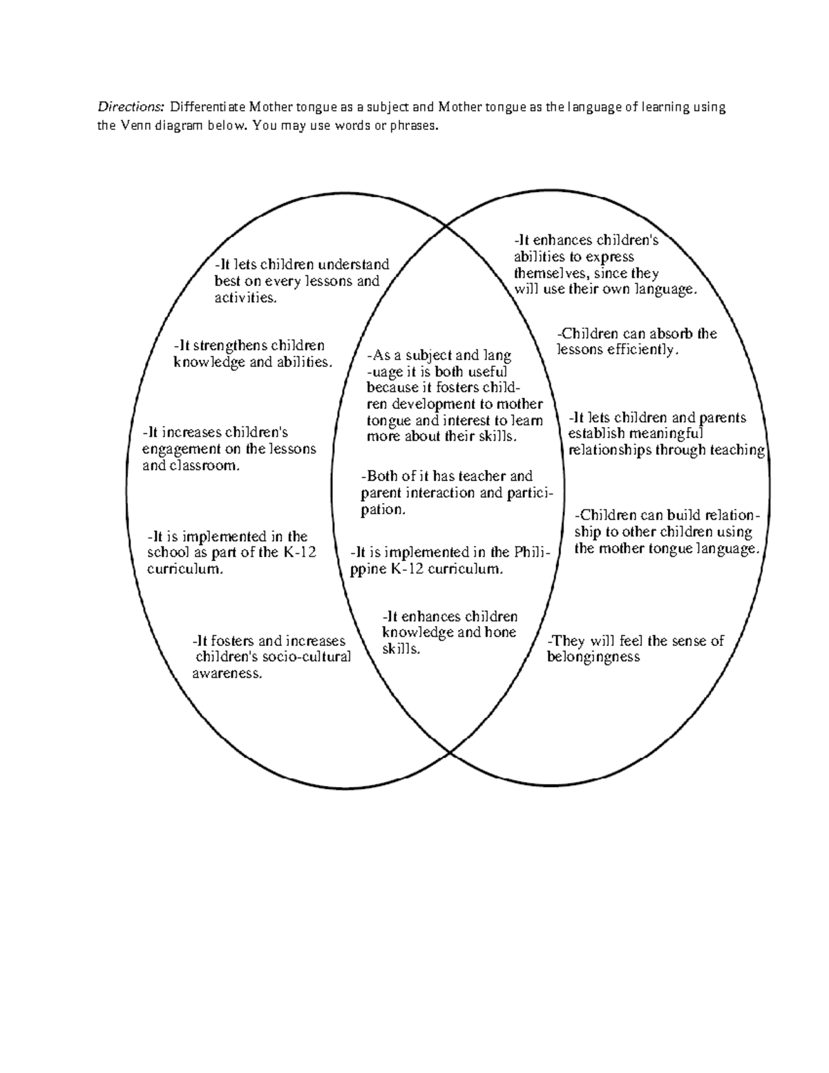 Activity FOR Lesson 4 - READ - Directions: Differentiate Mother tongue ...
