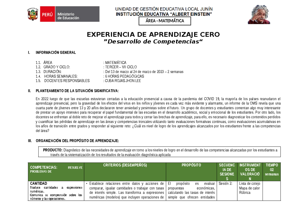Experiencia DE Aprendizaje CERO - EXPERIENCIA DE APRENDIZAJE CERO ...