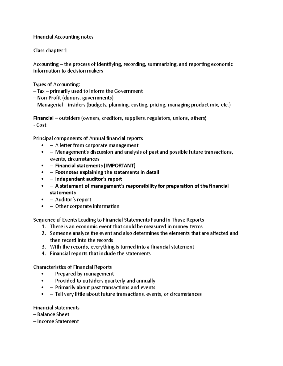 Financial Accounting notes - Financial Accounting notes Class chapter 1 ...