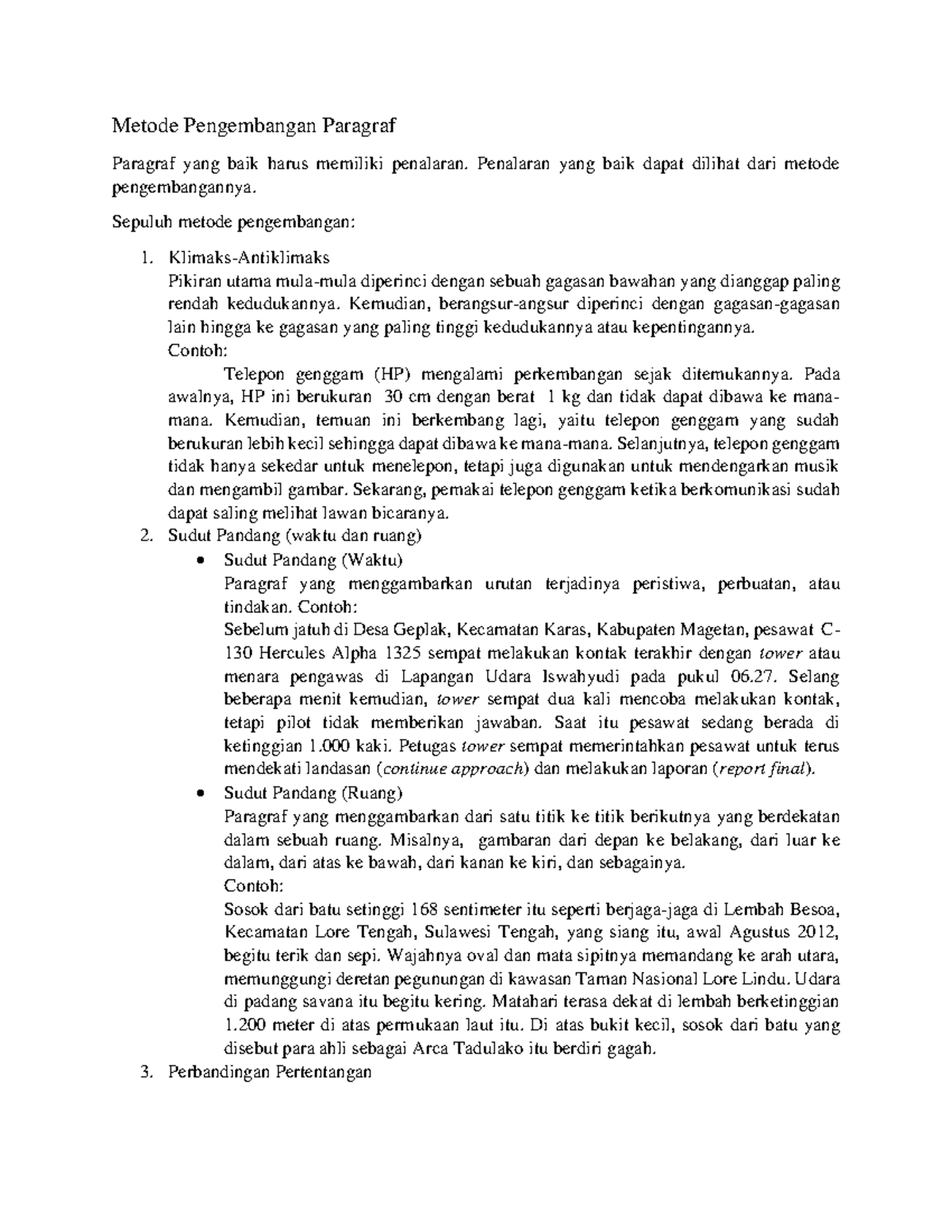 Rangkuman Metode Pengembangan Paragraf - Metode Pengembangan Paragraf ...