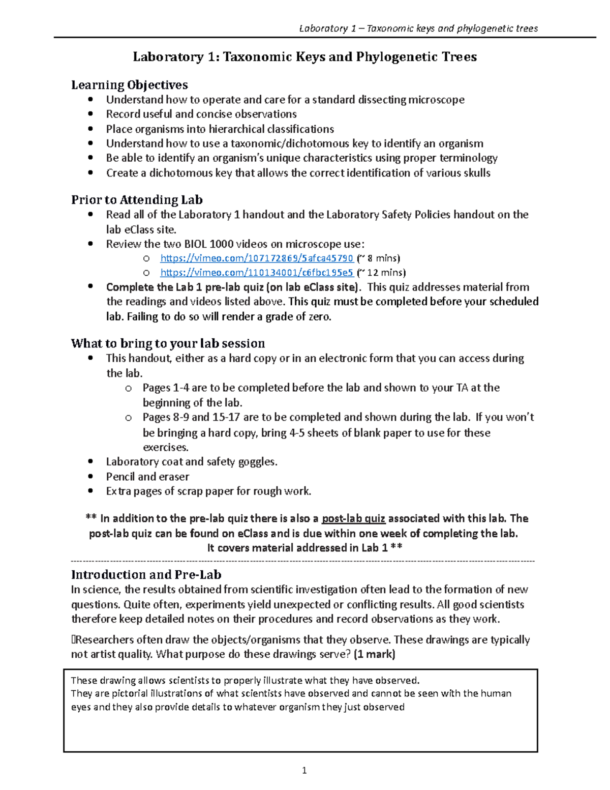 Lab 1 Taxonomic keys phylogenetic trees - B1001 W 2023 - lab handout ...