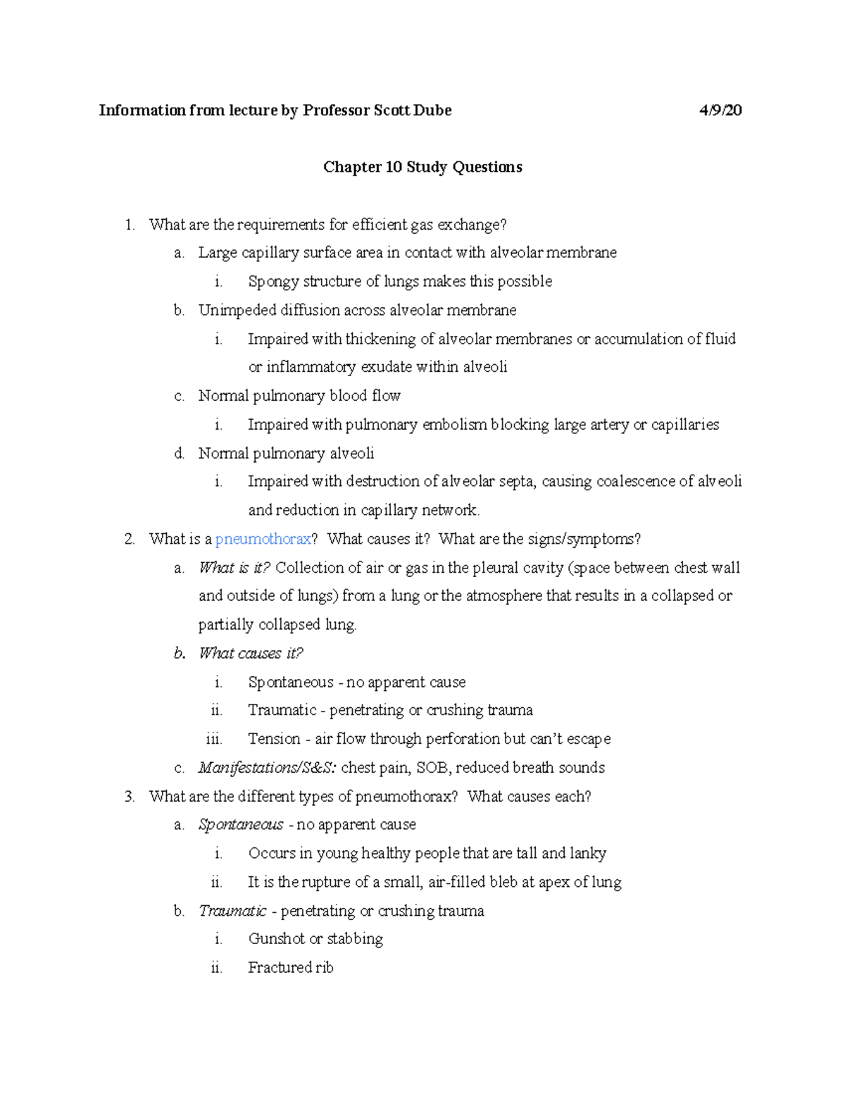 Chapter 10 Study Questions - Information from lecture by Professor ...