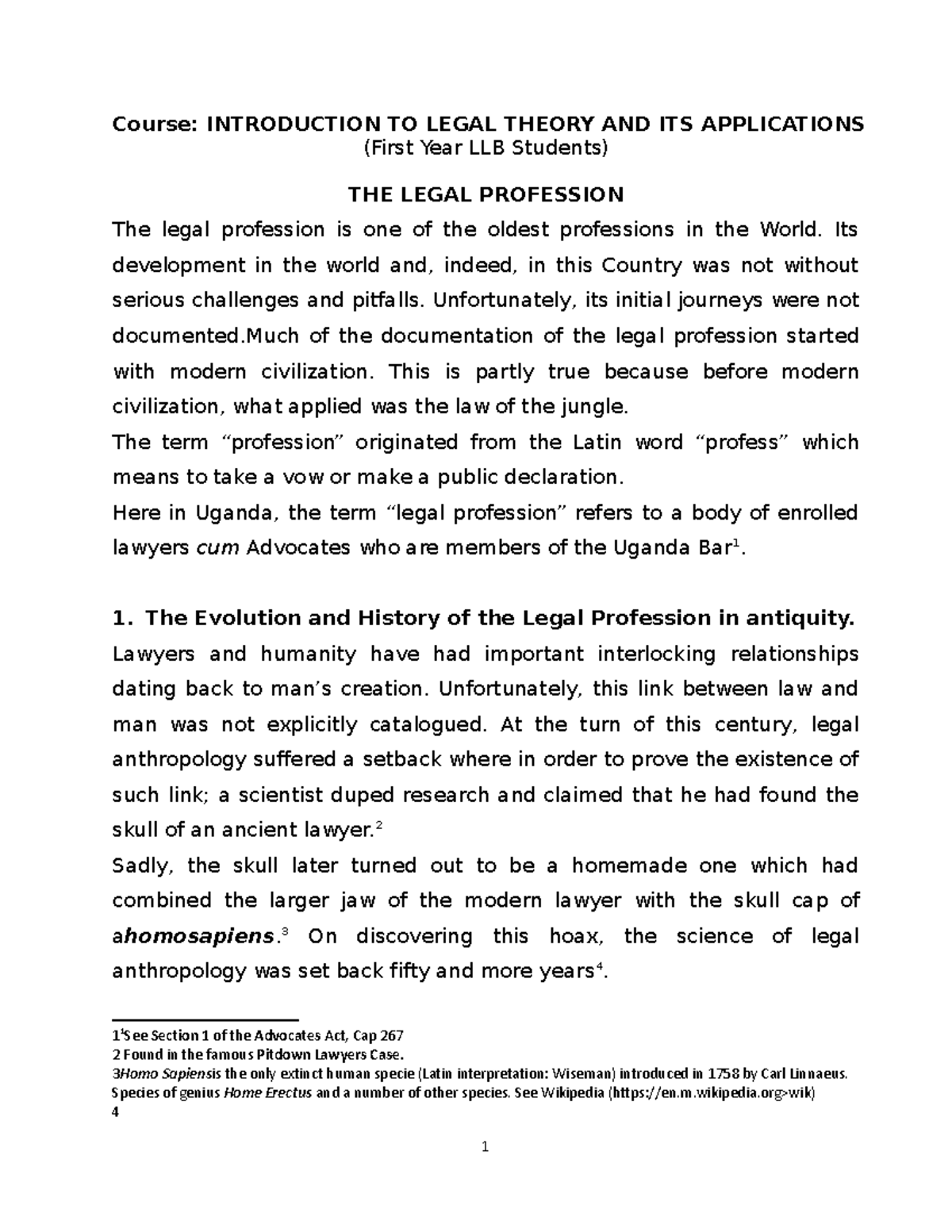 Legal Profession - thankful - Course: INTRODUCTION TO LEGAL THEORY AND ...