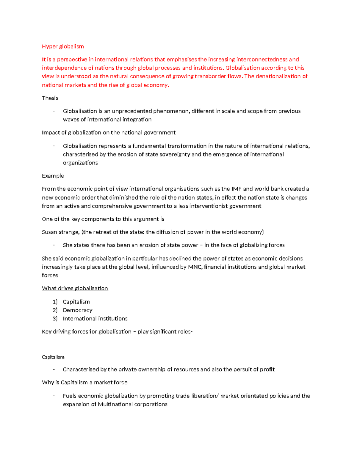 Document 68 ( Globalisation theories) - Hyper globalism It is a ...