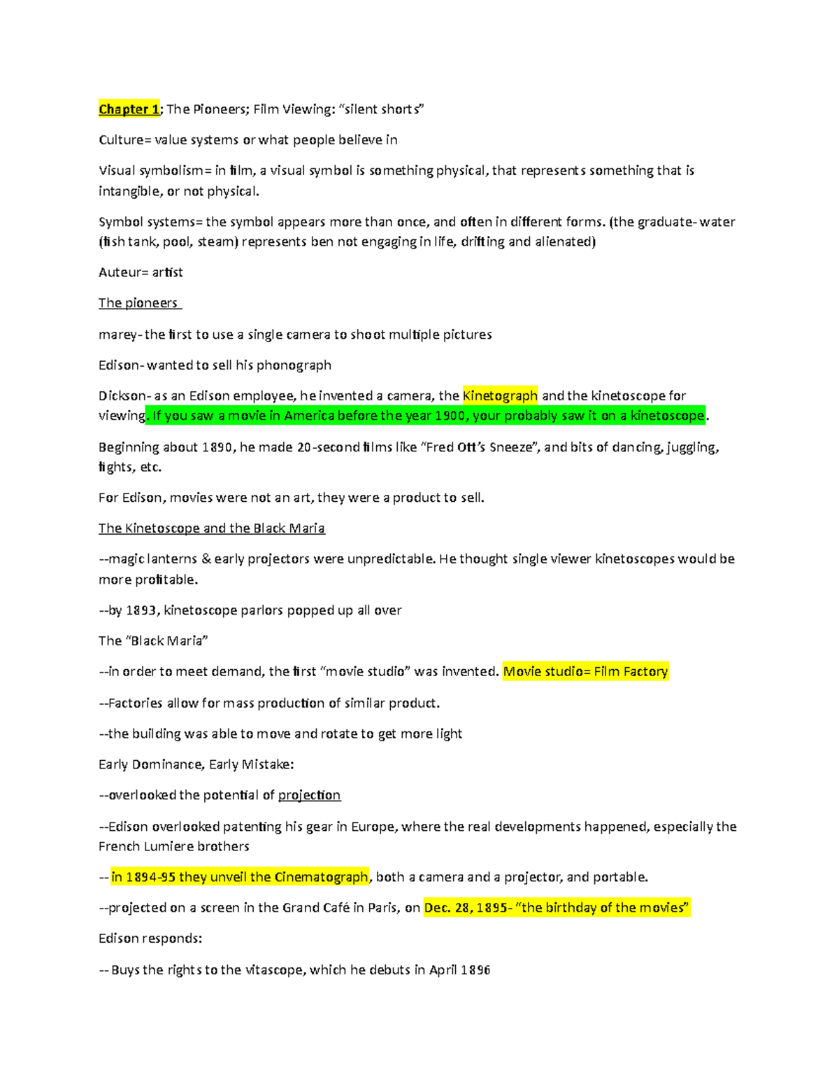 Chapter 1-5 History and Film appreciation notes - Chapter 1 ; The ...