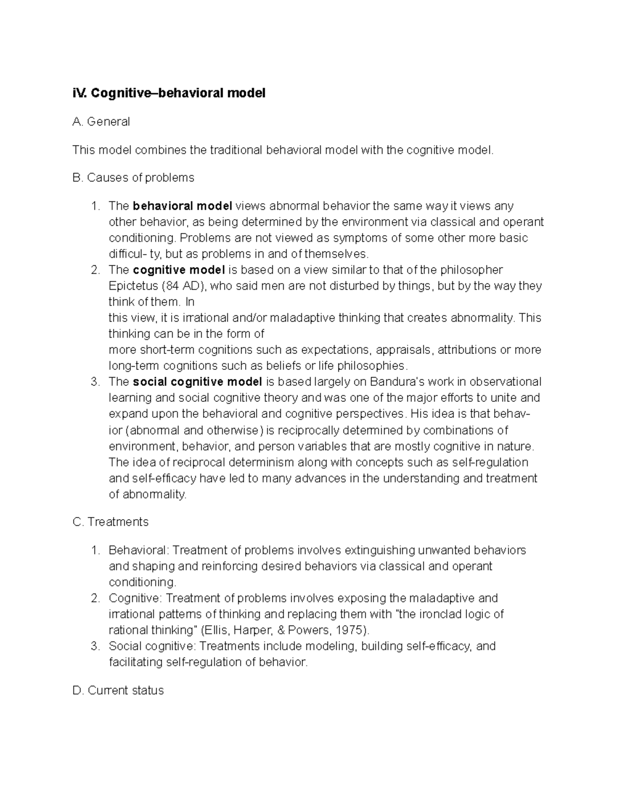 Psych 1500 Notes p19 - iV. Cognitive–behavioral model A. General This ...