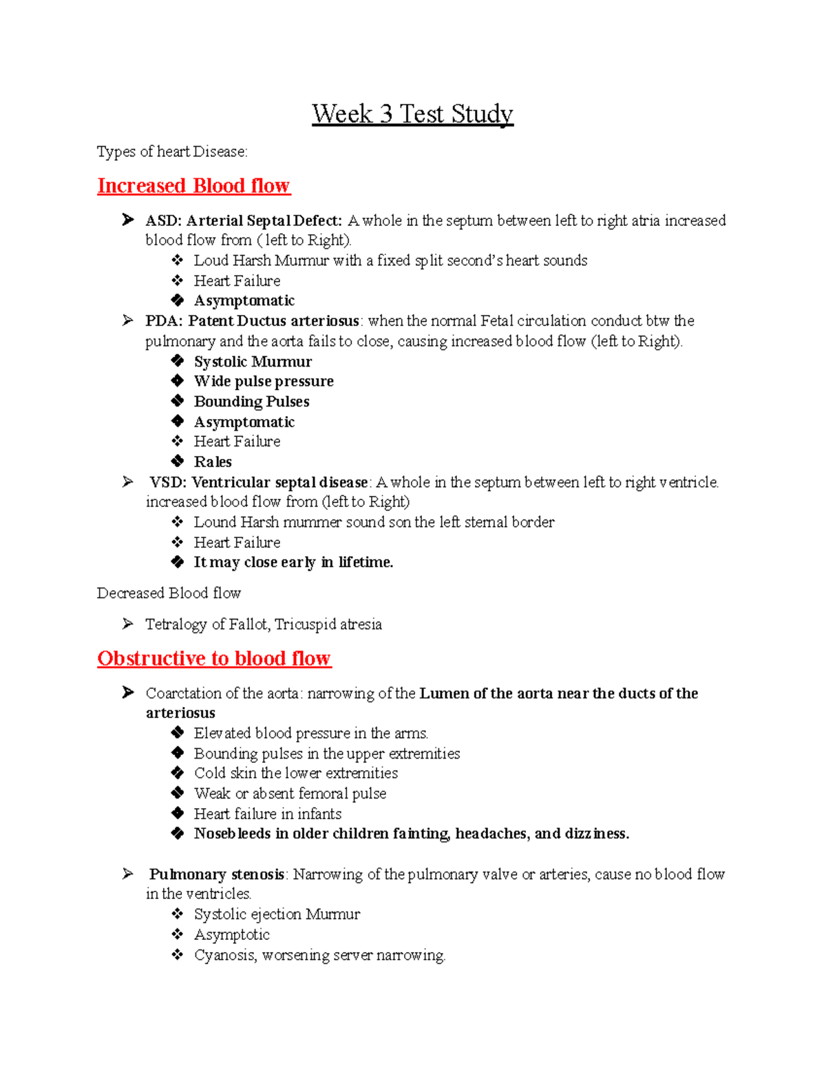 Week 3 Test Study - week 3 notes - Week 3 Test Study Types of heart ...