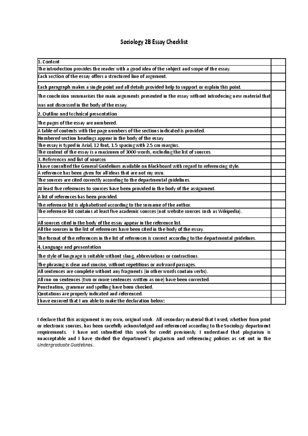 2023 2B Essay Checklist(1) - Sociology 2B Essay Checklist Content The ...