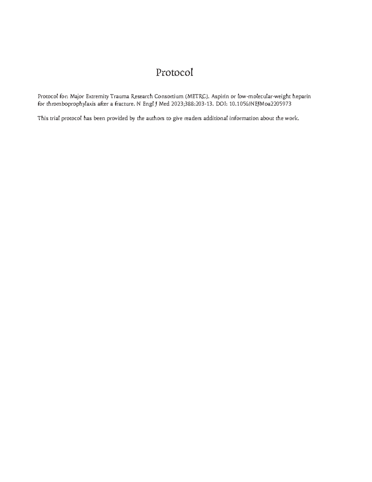 Nejmoa 2205973 protocol - Protocol Protocol for: Major Extremity Trauma ...