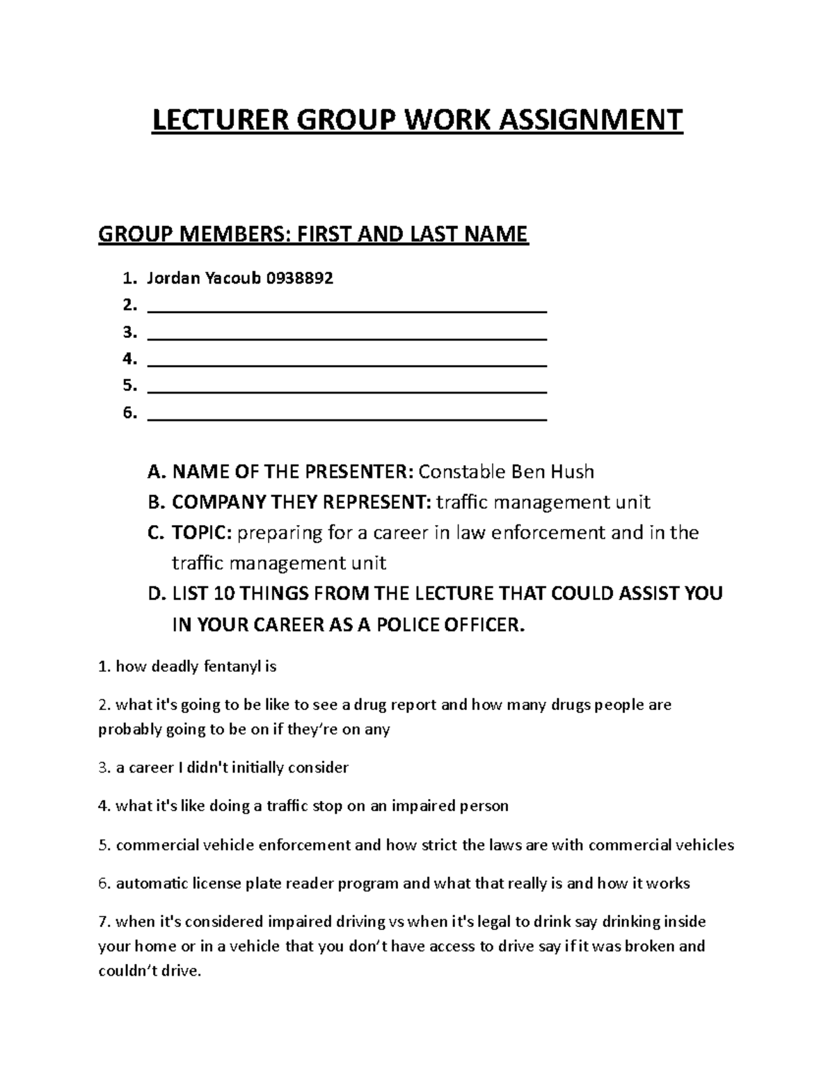 Lecturer Group WORK Assignment Jordan Yacoub - PFLP-3007 - Fanshawe ...