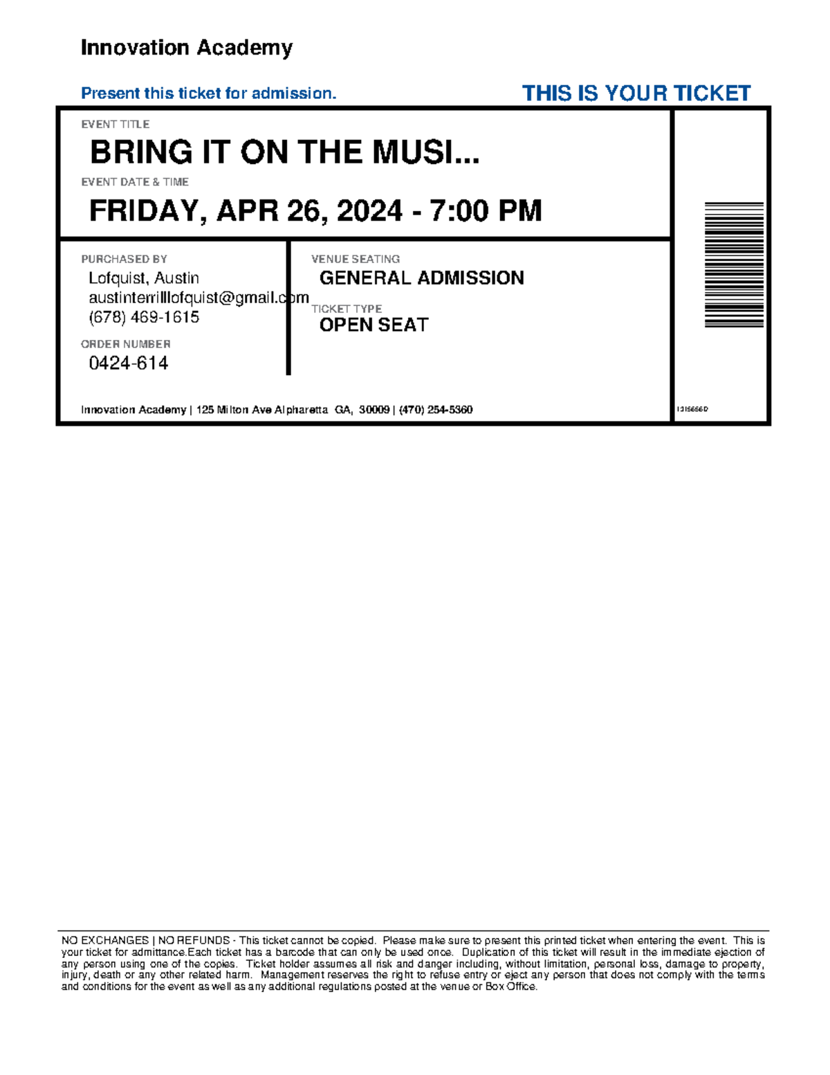 Book Tix - Tickets - Innovation Academy Present this ticket for ...