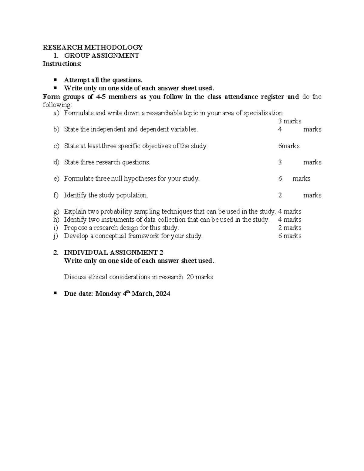 FEB 2024 Research Methodology Assignments - RESEARCH METHODOLOGY 1 ...