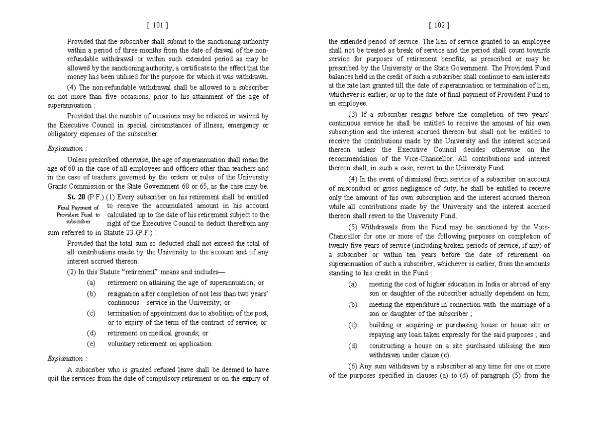 BU Statute-51-60 - Practice with the same - Provided that the ...