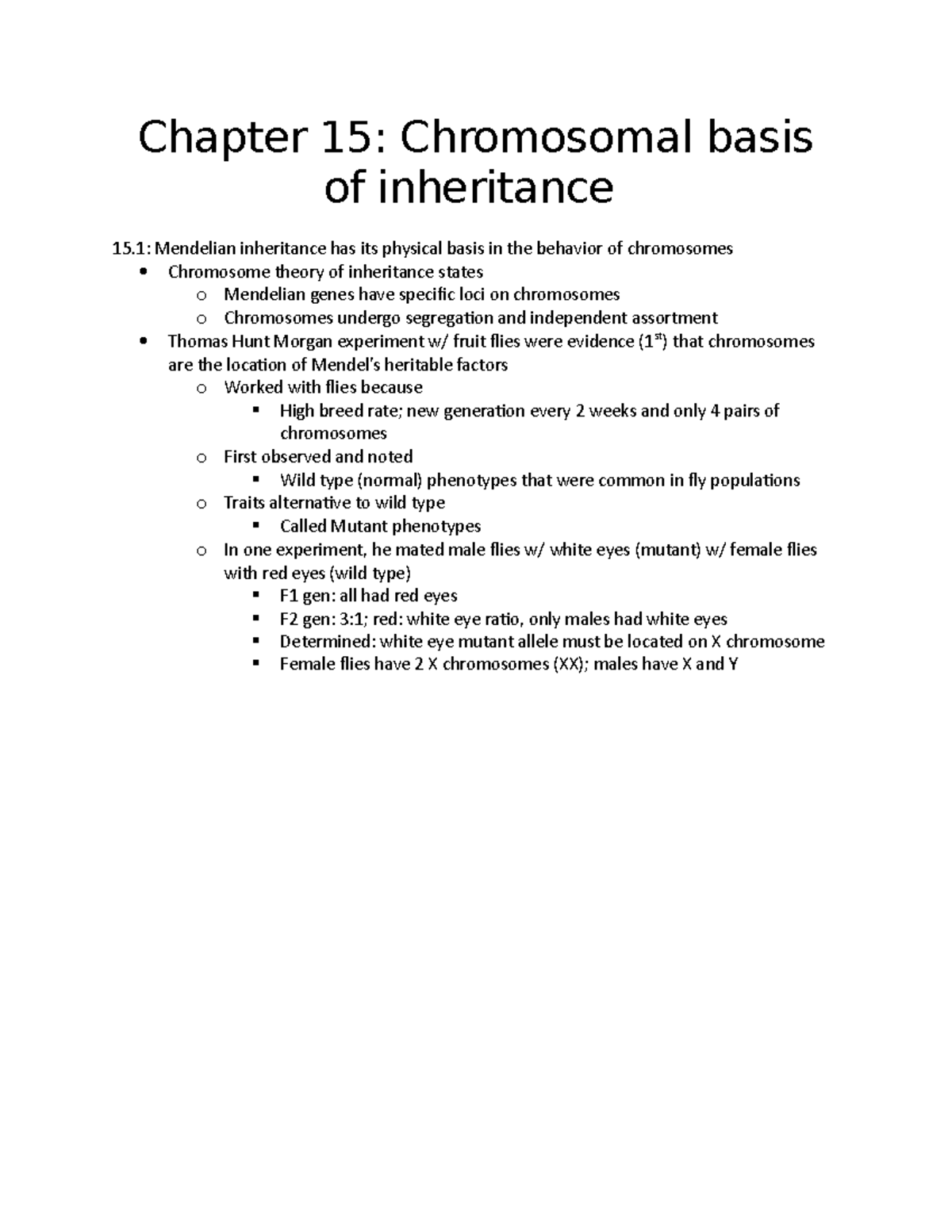 Bio 1500 Ch 15 notes - Chapter 15: Chromosomal basis of inheritance 15 ...