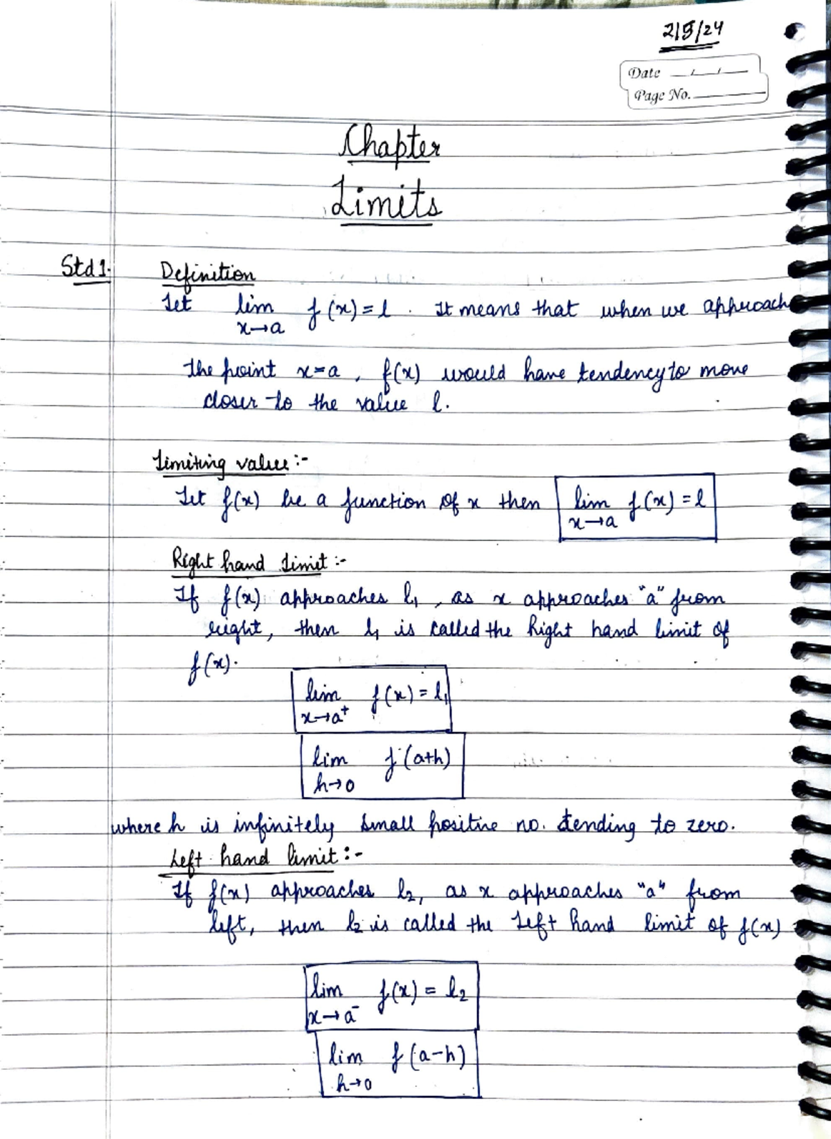 Limits - good - Date Page No. Chapter Limits Std1 Definition Jet lim f ...