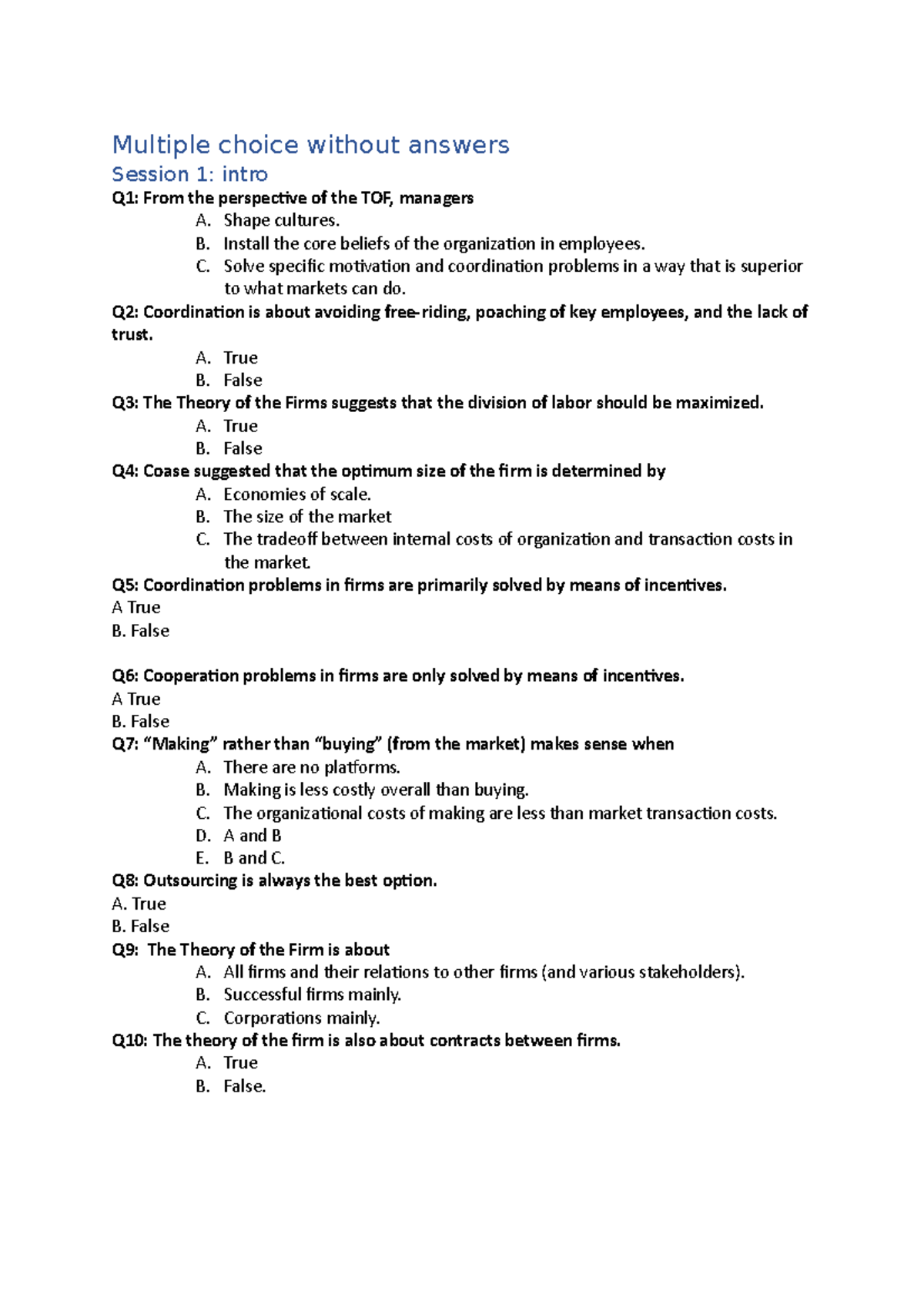 Multiple choice without answers - Multiple choice without answers ...