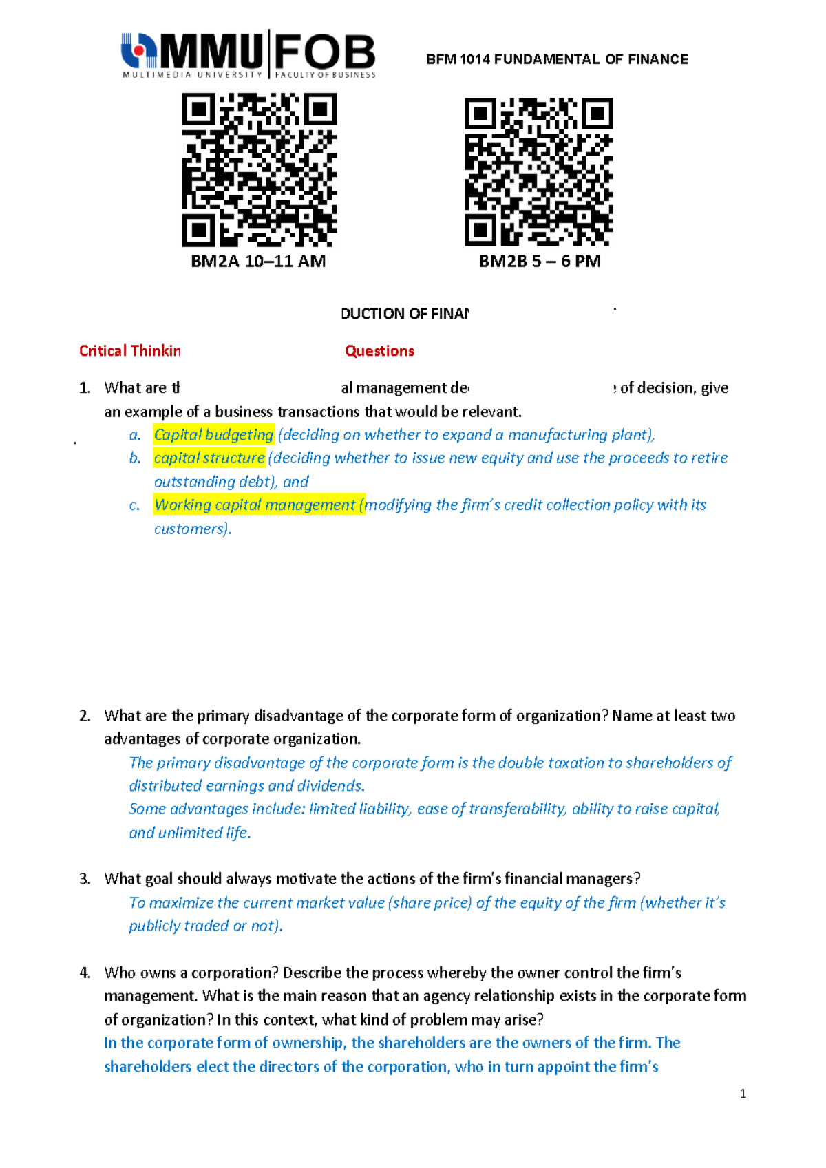 fundamental finance tutorial work 2019 - 1 CHAPTER 1: INTRODUCTION OF ...