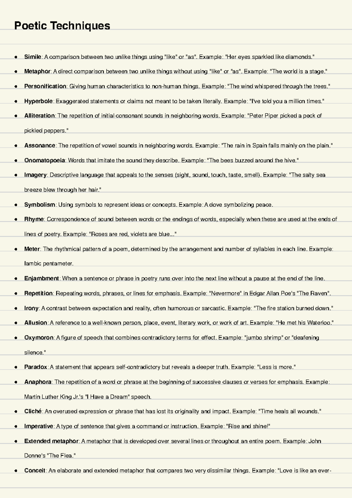 Poetic Techniques - Poetic Techniques Simile: A comparison between two ...