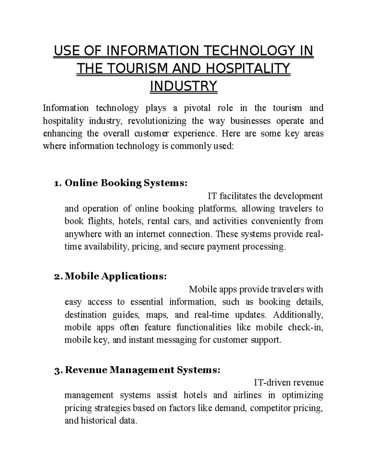 9. USE OF Information Technology IN THE Tourism AND Hospitality ...