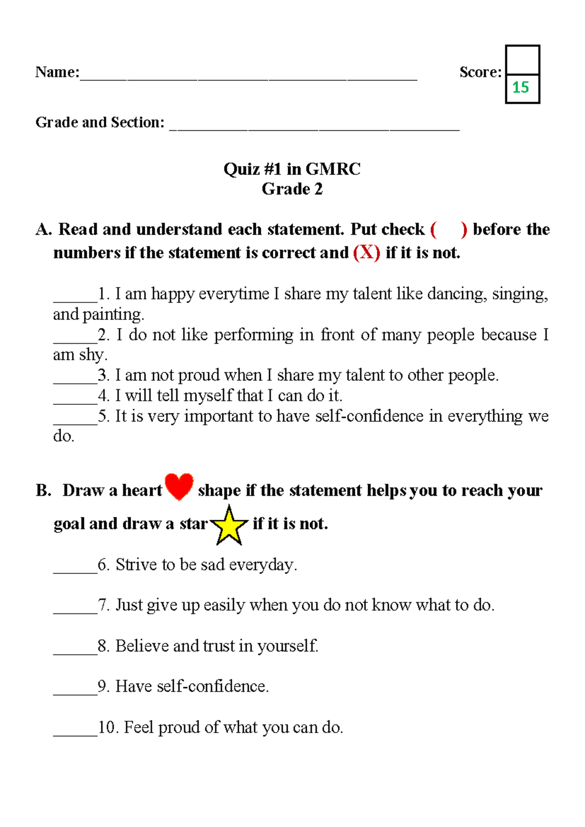 1 Quiz in I Live To KNow Myself - Name ...