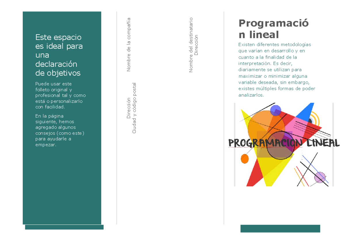 Triptico algoritmo simplex y método de la M - Este espacio es ideal para una declaración de ...