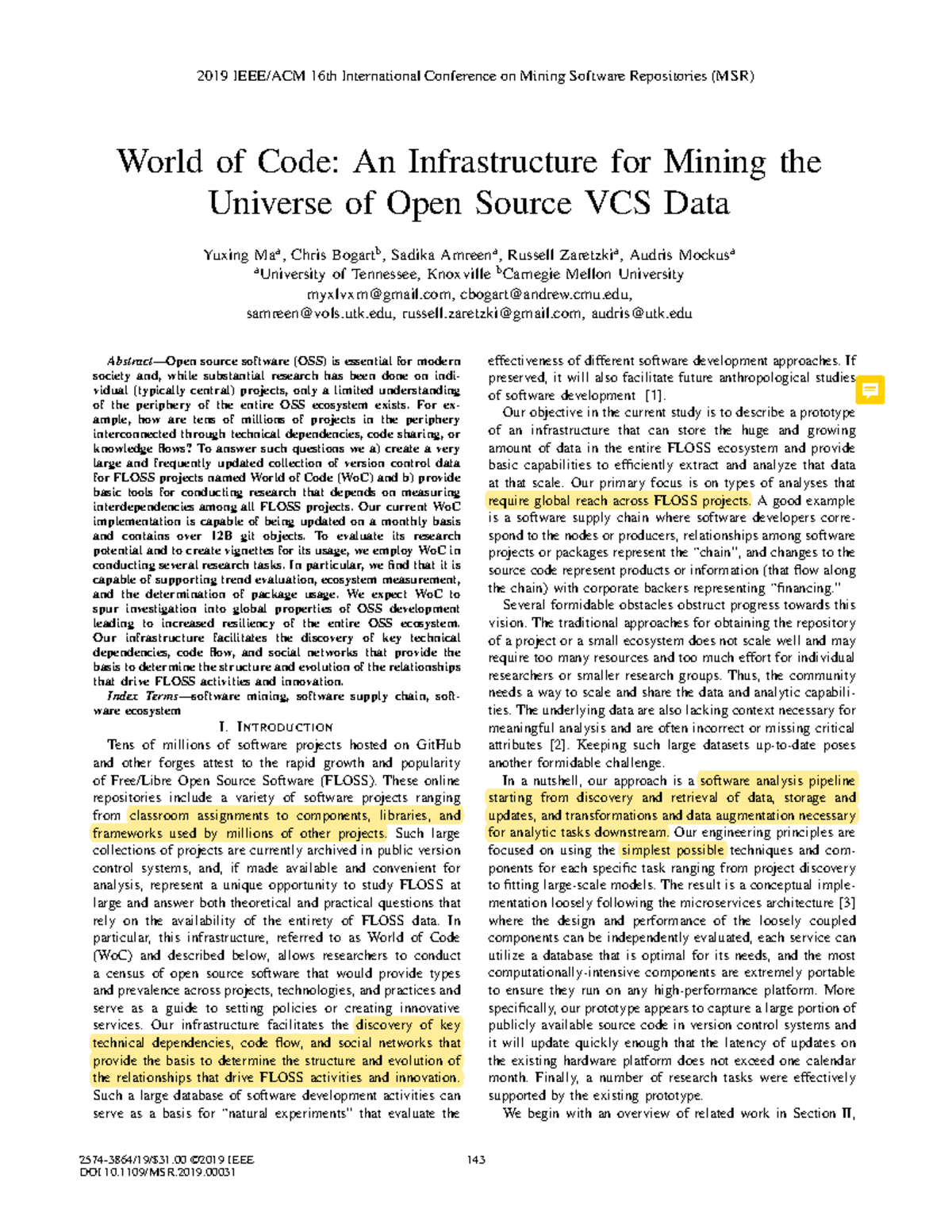 MSR - msr - World of Code: An Infrastructure for Mining the Universe of ...
