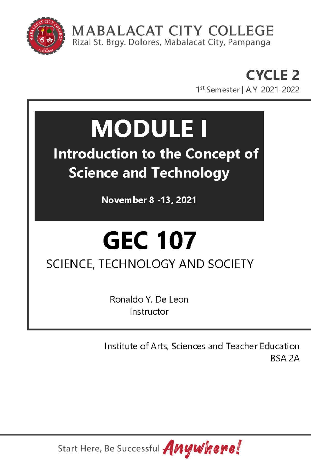 Module-1-STS Deleon - Ako lang to HAHAHHAHAHAHGA - CYCLE 2 – MODULE 1 ...