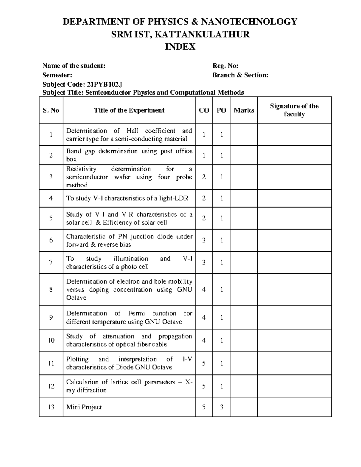 Physics Laboratory-Index page - DEPARTMENT OF PHYSICS & NANOTECHNOLOGY ...