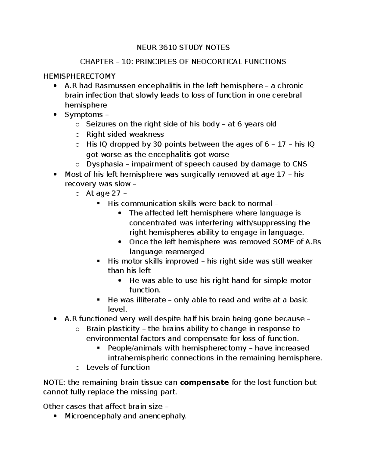 NEUR 3610 Study Notes - Summary Fundamentals of Human Neuropsychology ...