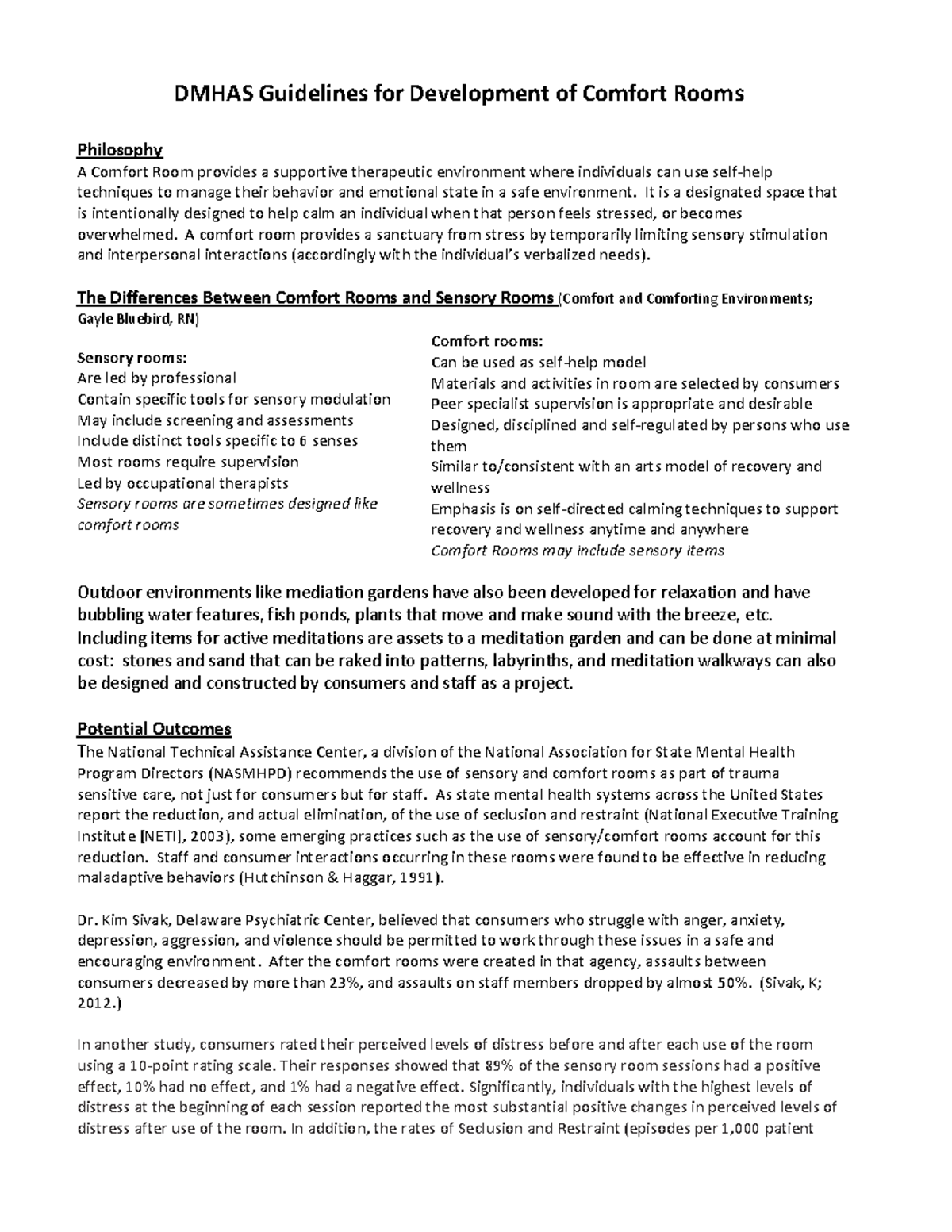 TIC Comfort Rms Development of - DMHAS Guidelines for Development of ...