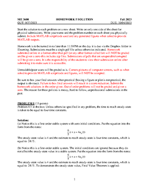 ME3600 Homework 09 Solution - ME 3600 HOMEWORK 9 SOLUTION Fall 2022 OUT ...