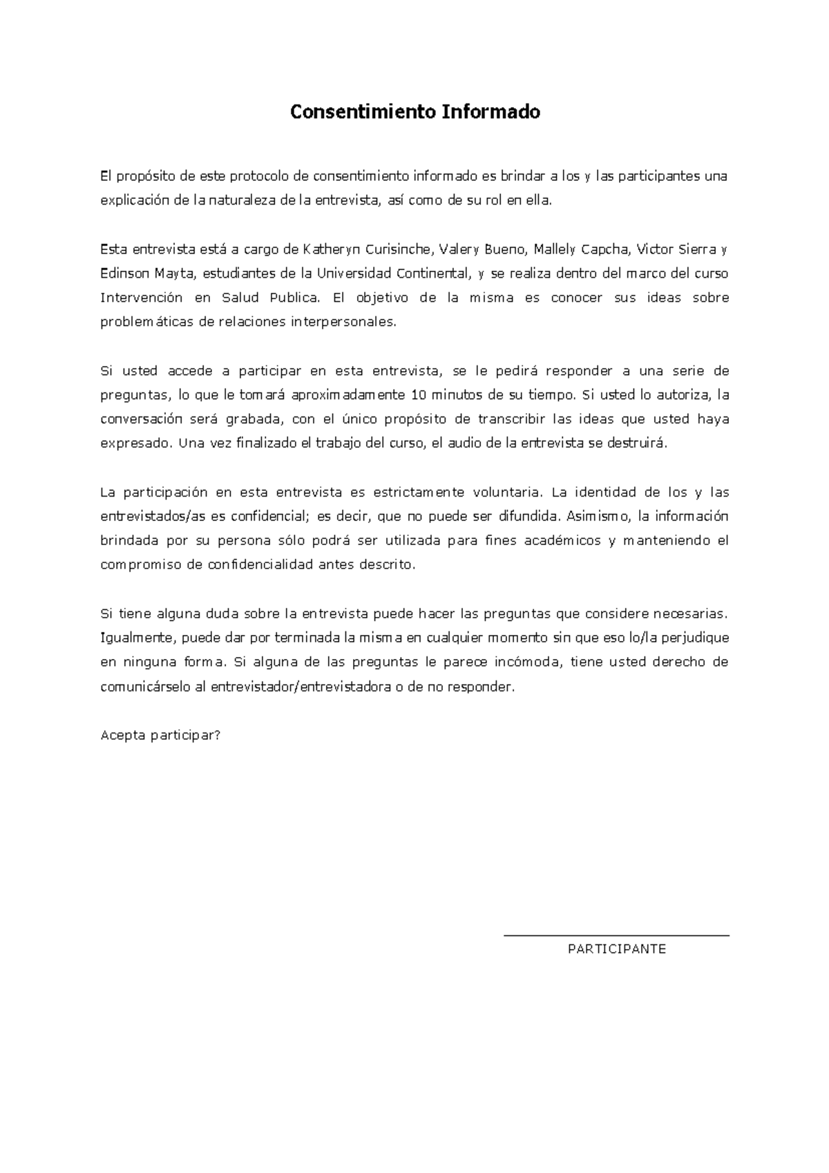 Consentimiento Informado (revisado) - Consentimiento Informado El ...