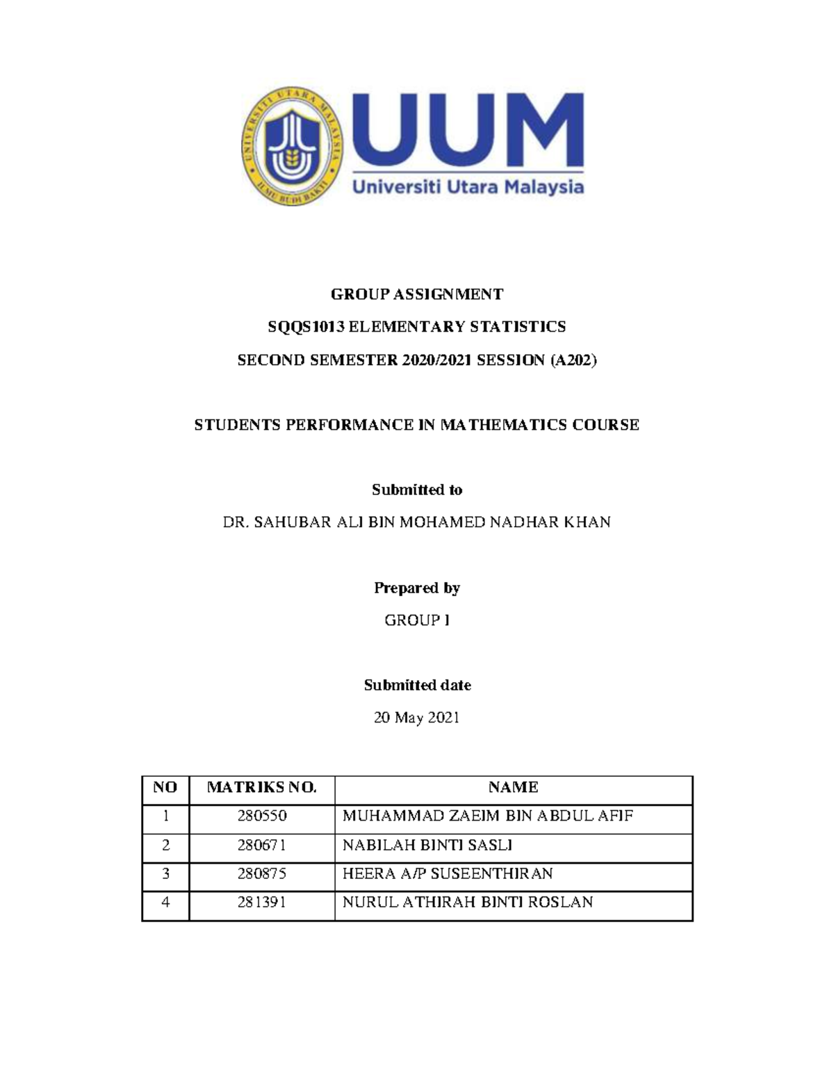 Group Assignment Report (SQQS1013) - GROUP ASSIGNMENT SQQS1013 ...