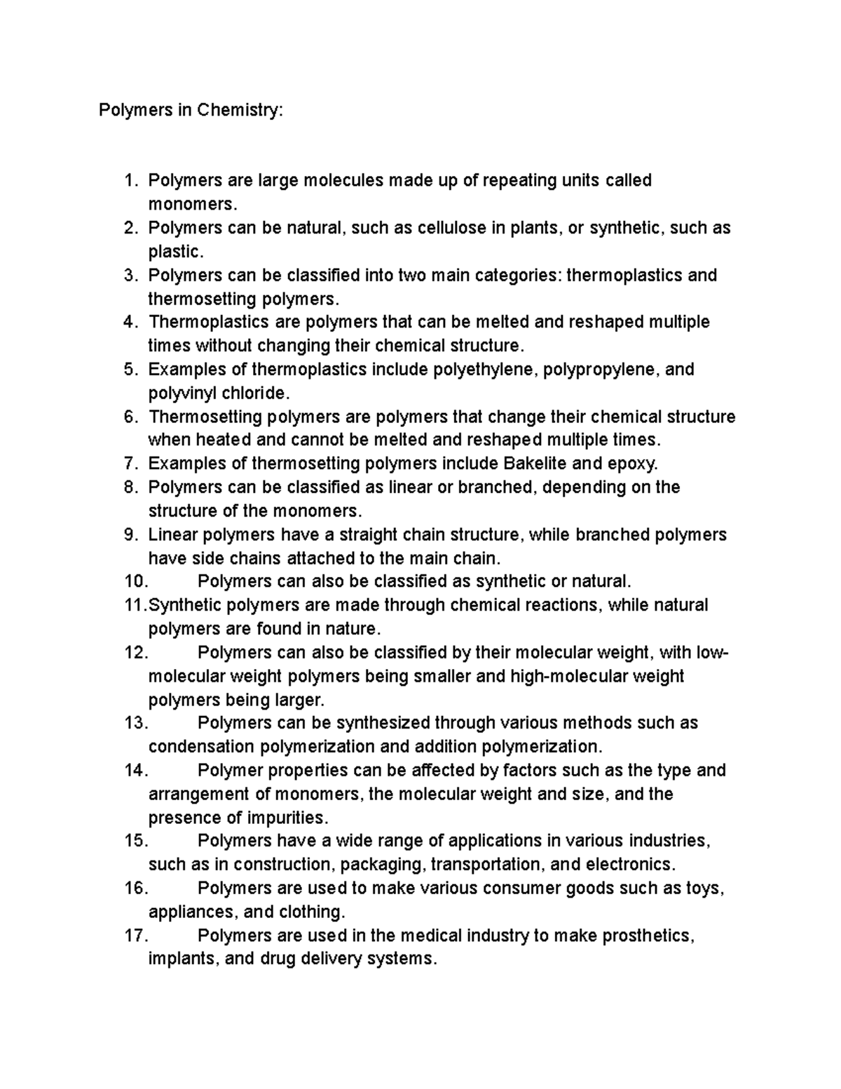 Polymers n Chemistry - Polymers in Chemistry: Polymers are large ...
