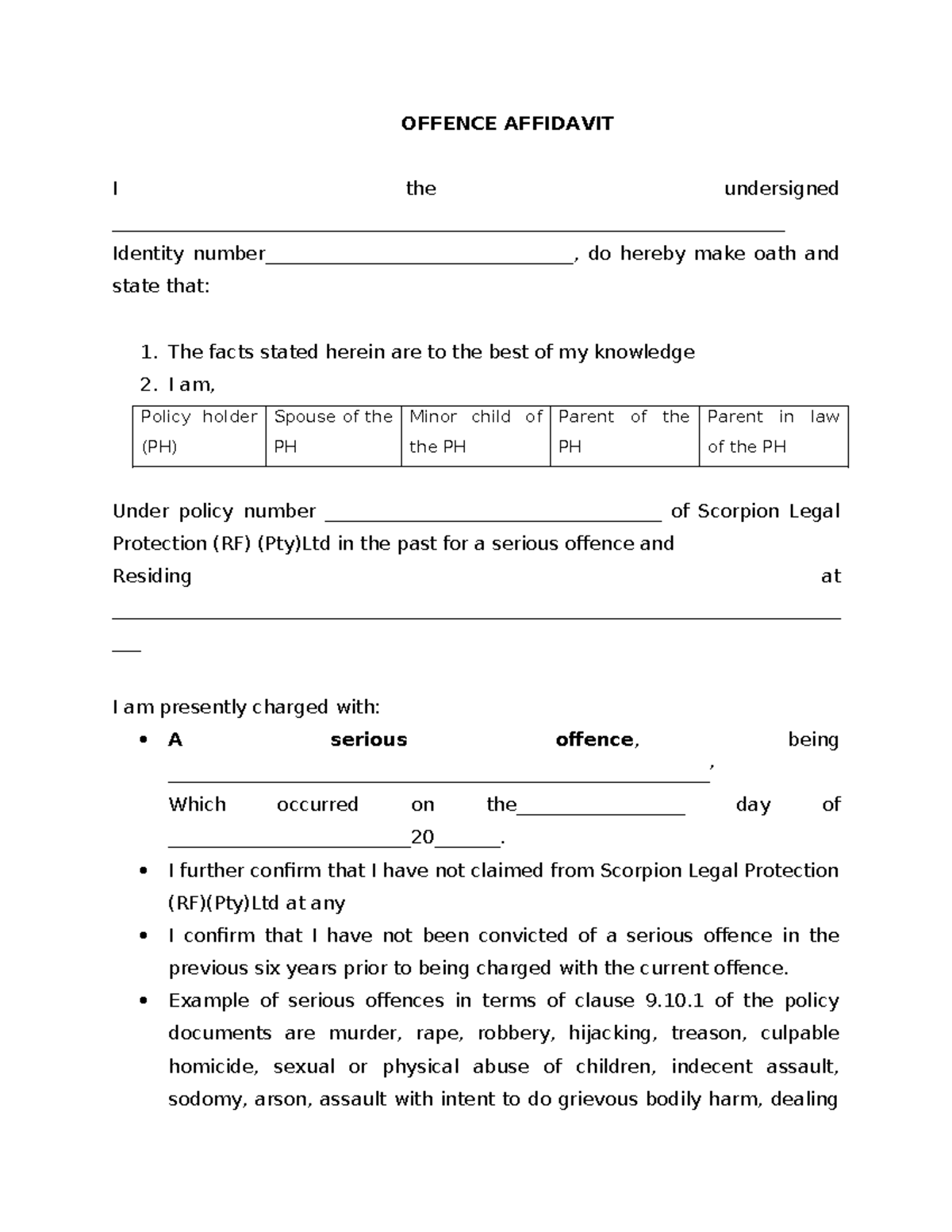 Offence affidavit - criminal - OFFENCE AFFIDAVIT I the undersigned ...