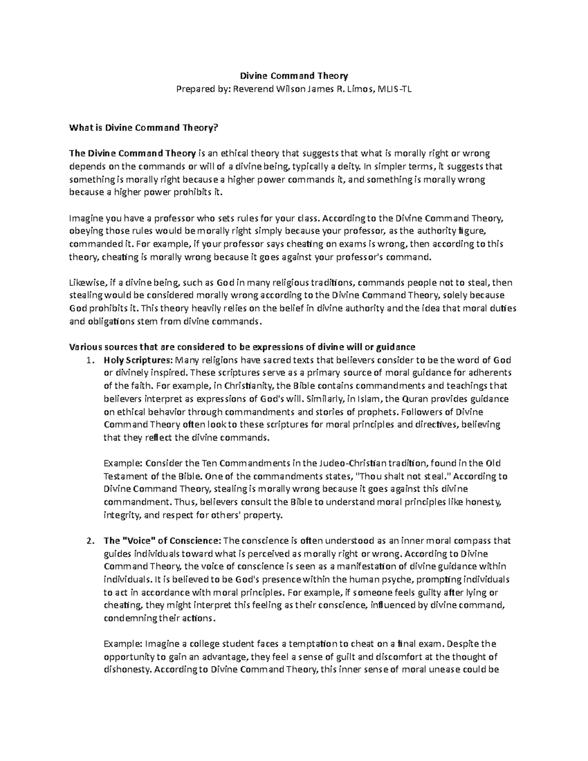 Divine Command Theory (Lecture Notes 4) - Divine Command Theory ...