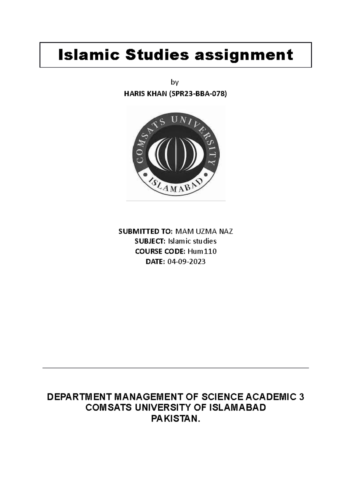 Islamic studies assign 0 - Islamic Studies assignment by HARIS KHAN ...