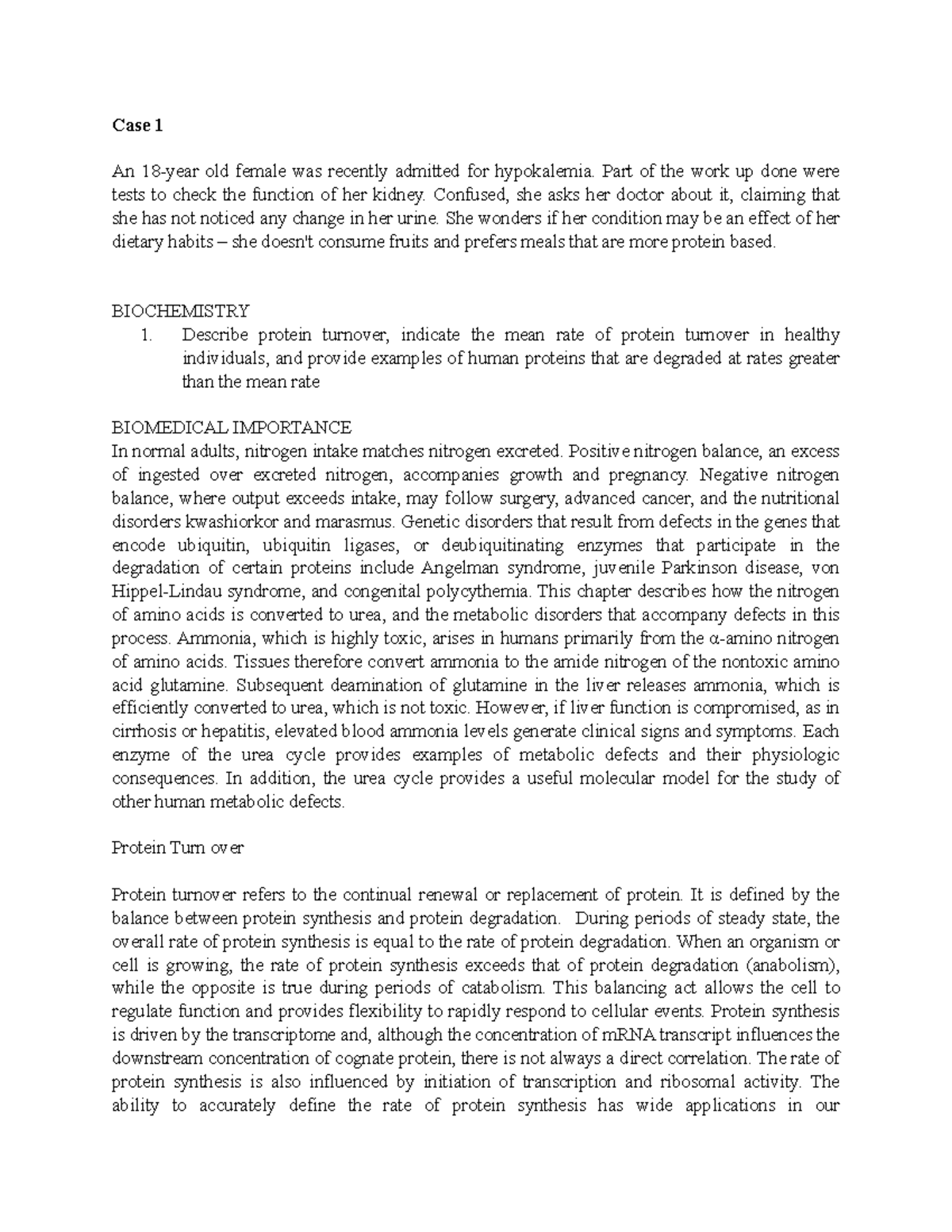 Biochemistry- Protein Turnover and Amino Acid Pool(Case Study with ...