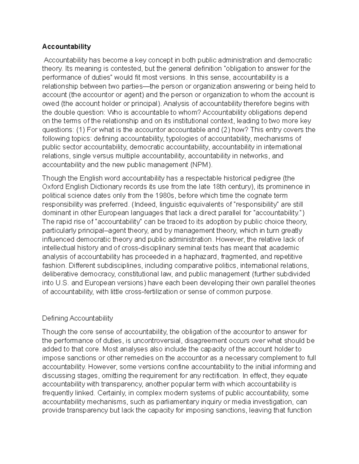 Accountability - Accountability Accountability has become a key concept ...