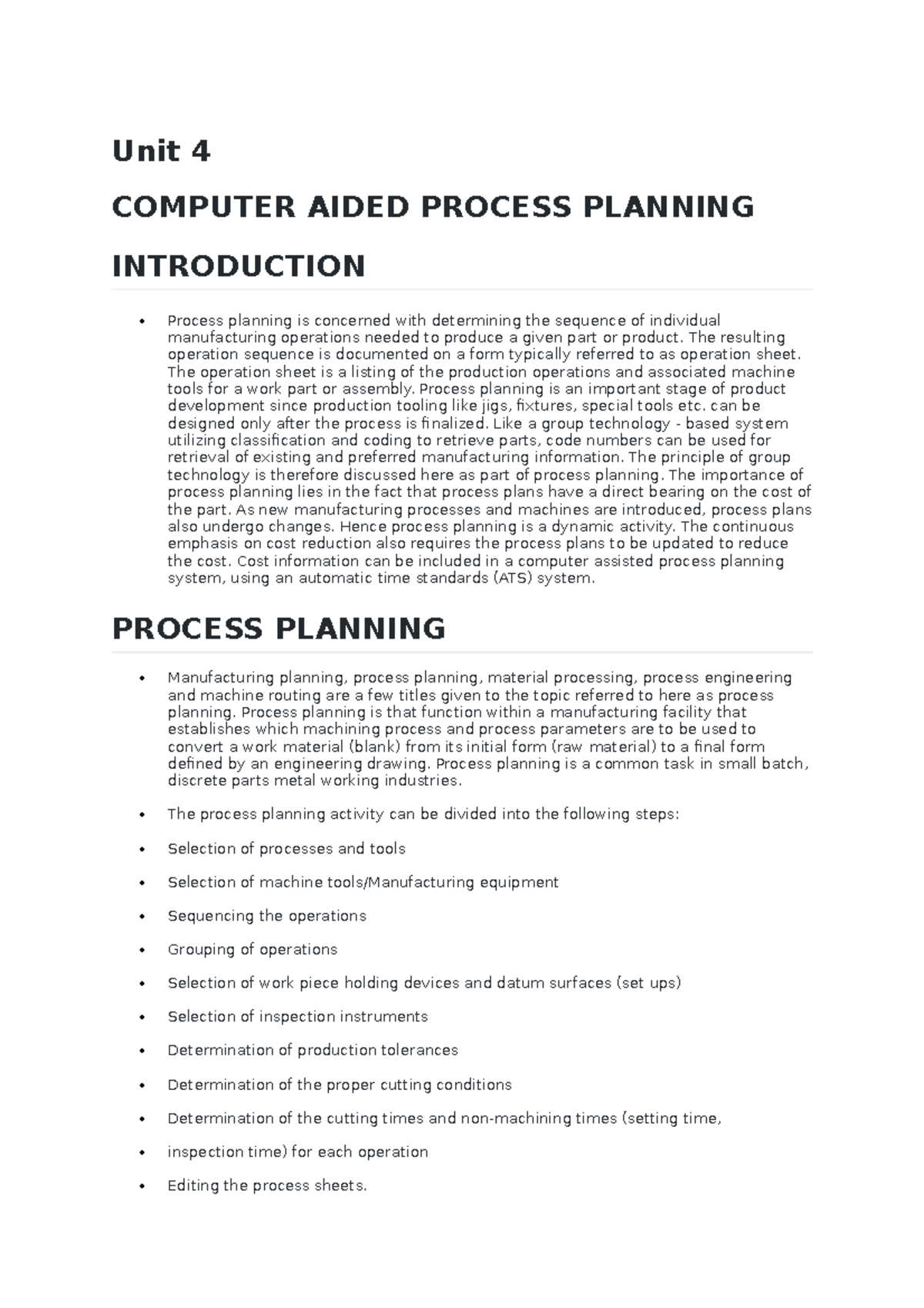 CIM Unit 4 - Summary COMPUTER INTEGRATED MANUFACTURING - Unit 4 ...