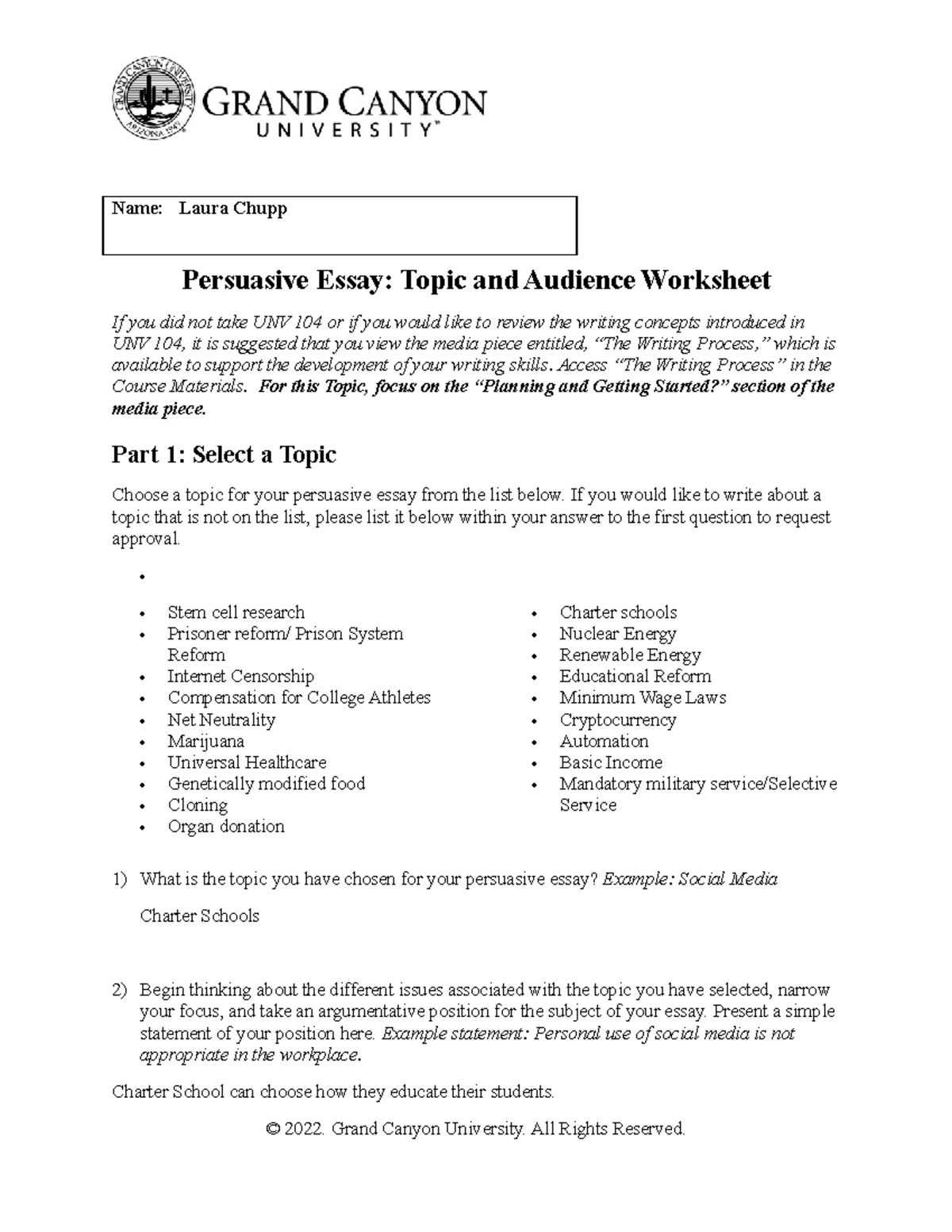 T1 Topicand Audience Worksheet PHI105 Persuasive Essay Planning 9 5 22 ...