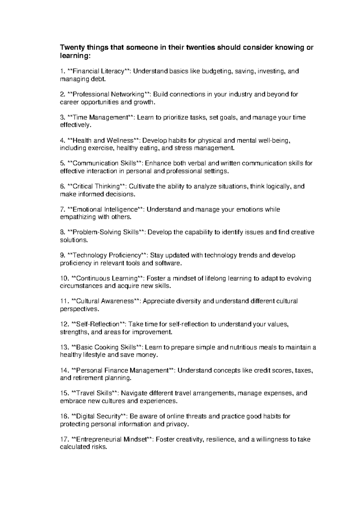 Twenty things that someone in their twenties should consider knowing or ...