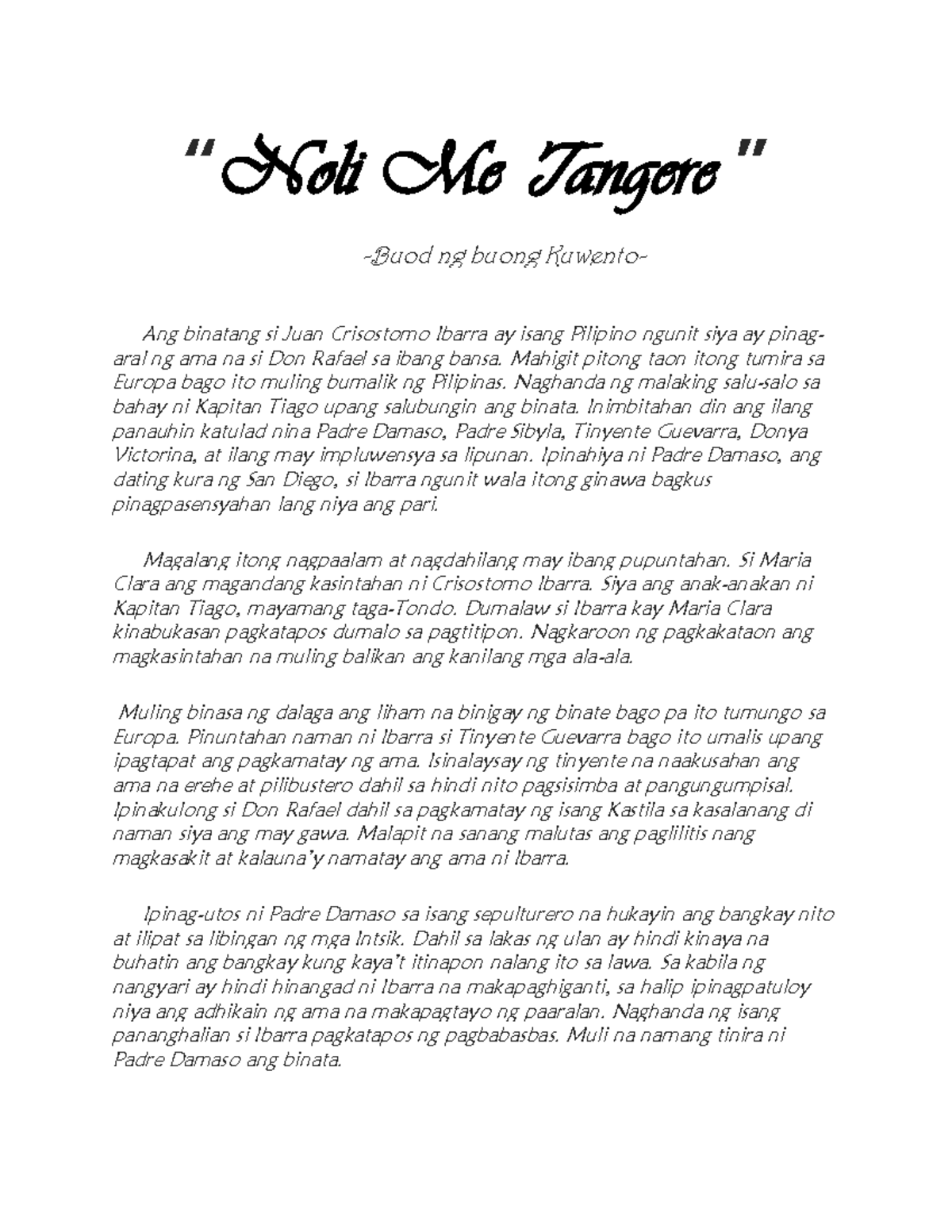 Noli-me-Tangere - Summary Noli Me Tangere (Touch Me Not) - “Noli Me ...