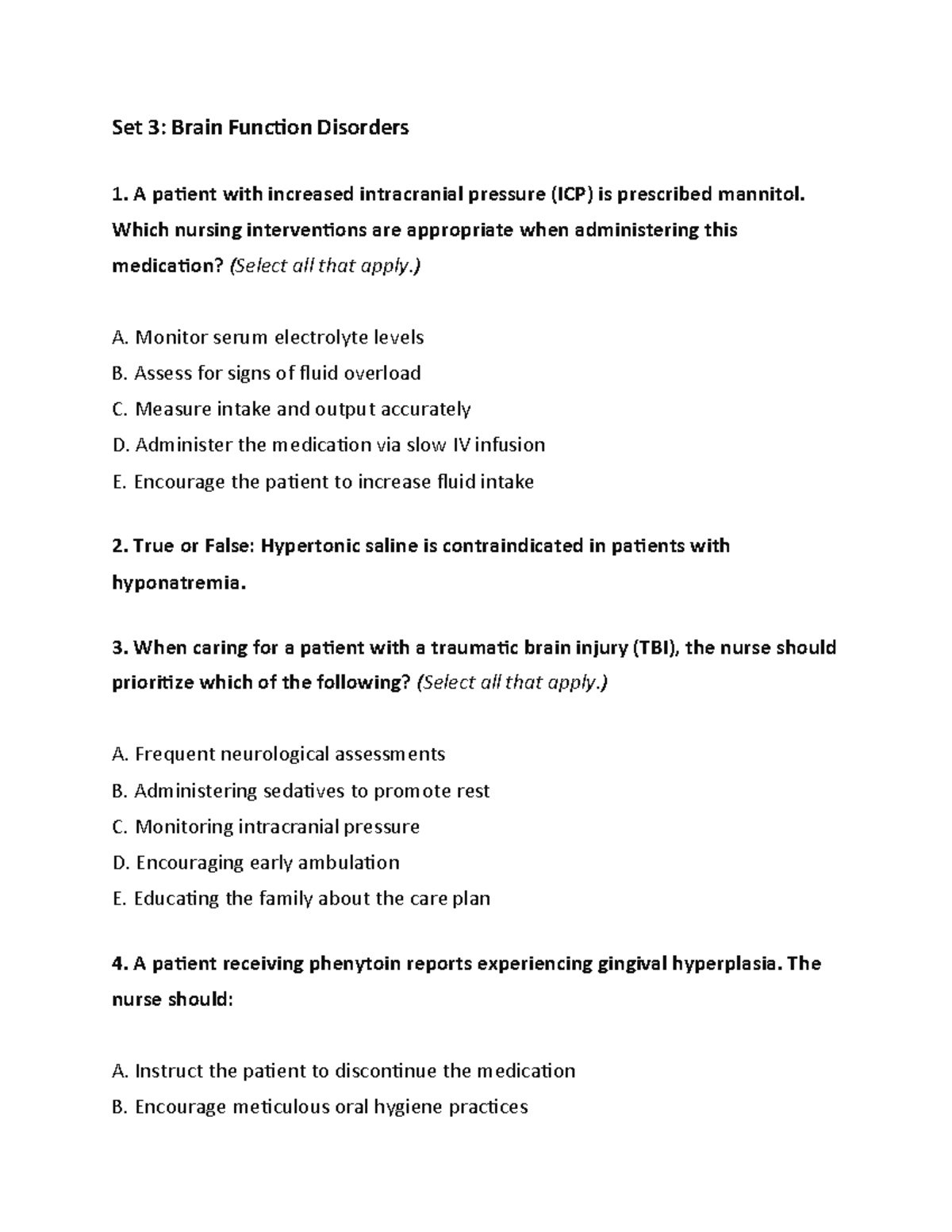 Advance exam set 3 and 4 - just practice questions - Set 3: Brain ...